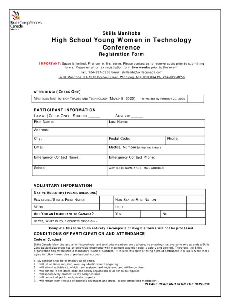 Fillable Online HIgh School Young Women in Tech Registration Form 2020 ...