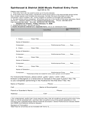 Fillable Online 2020 music entry form Fax Email Print - pdfFiller