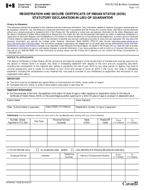 Fillable Online REGISTRATION AND SECURE CERTIFICATE OF INDIAN STATUS ...