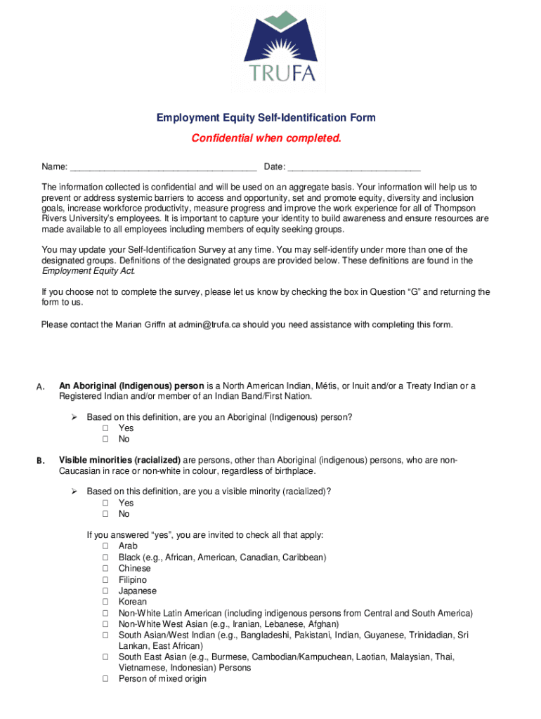 Fillable Online Employment Equity Self-Identification Form Confidential ...