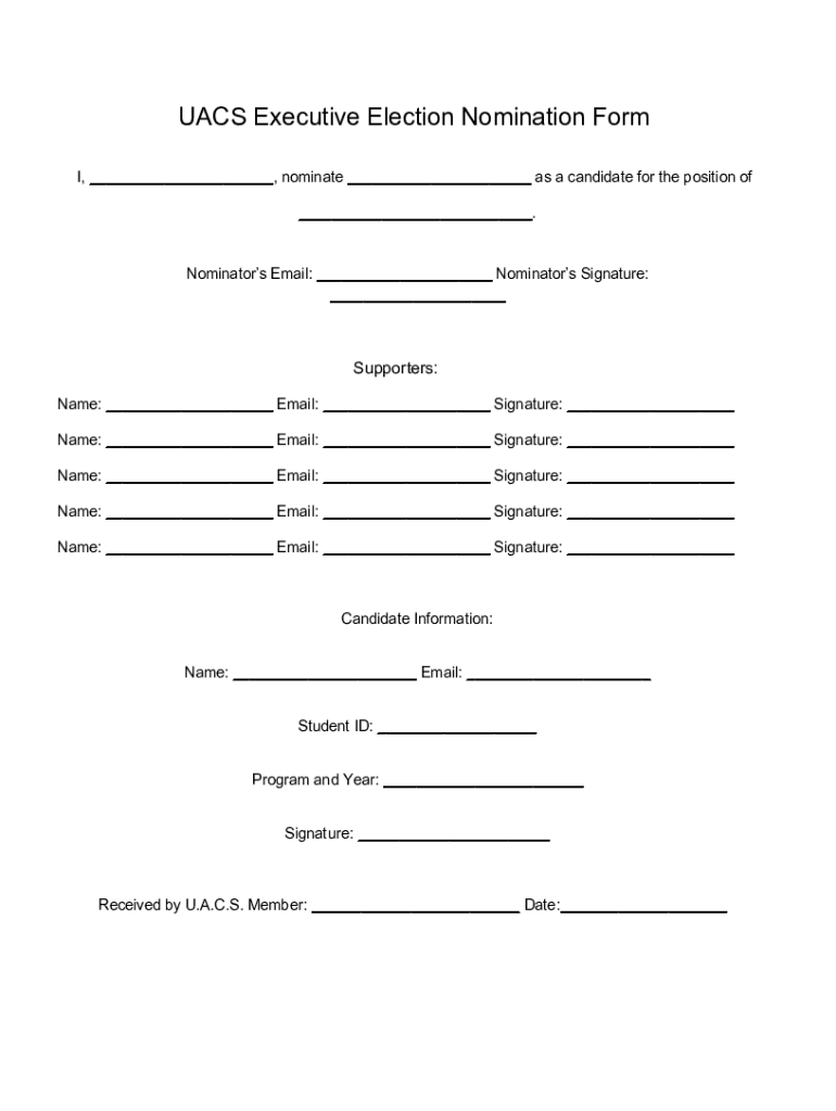 Fillable Online UACS Executive Election Nomination Form Fax Email Print ...