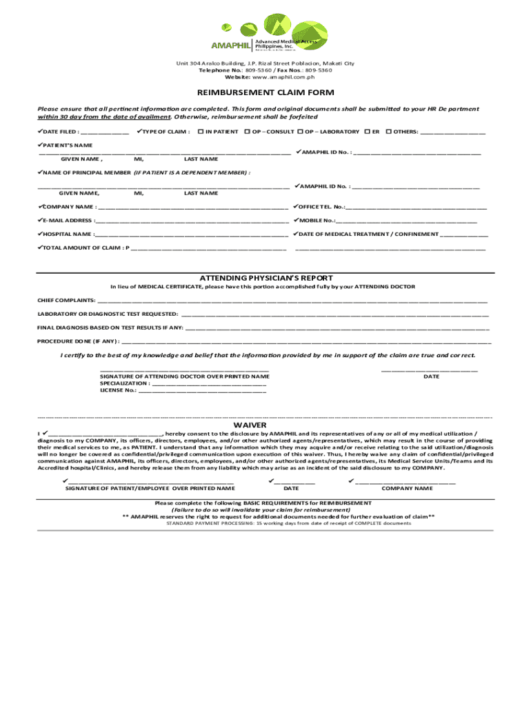 Fillable Online AMAPHIL Reimbursement Form Fax Email Print - pdfFiller