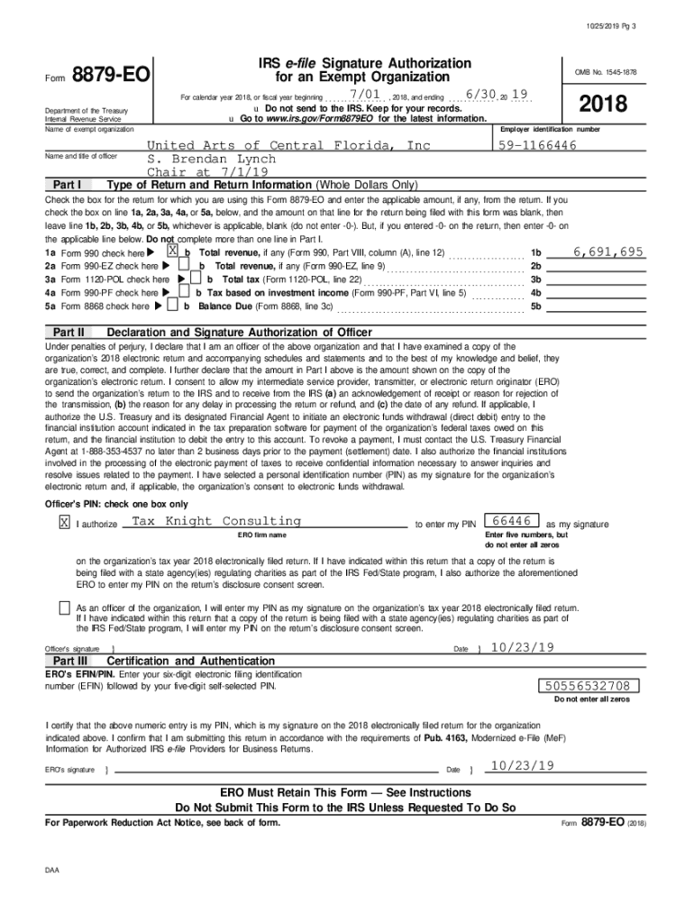 Fillable Online 2019 Form 8879 California e-file Signature ...
