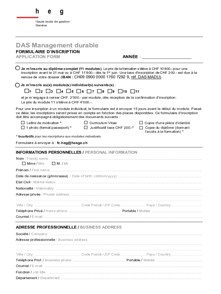 Fillable Online DAS Management durable - HESGE Fax Email Print - pdfFiller