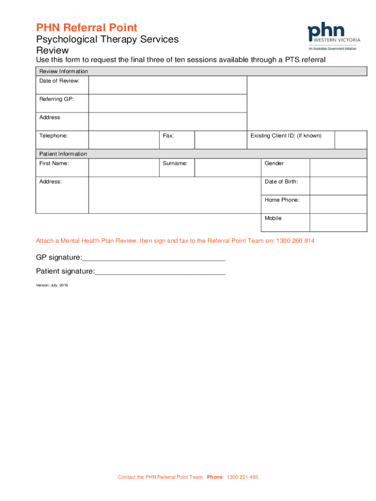 Fillable Online West Vic PHN Single Point of EntryReferral Form and ...