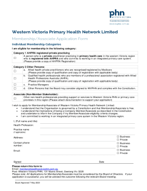 Fillable Online WVPHN Membership Application Form - Western Victoria ...