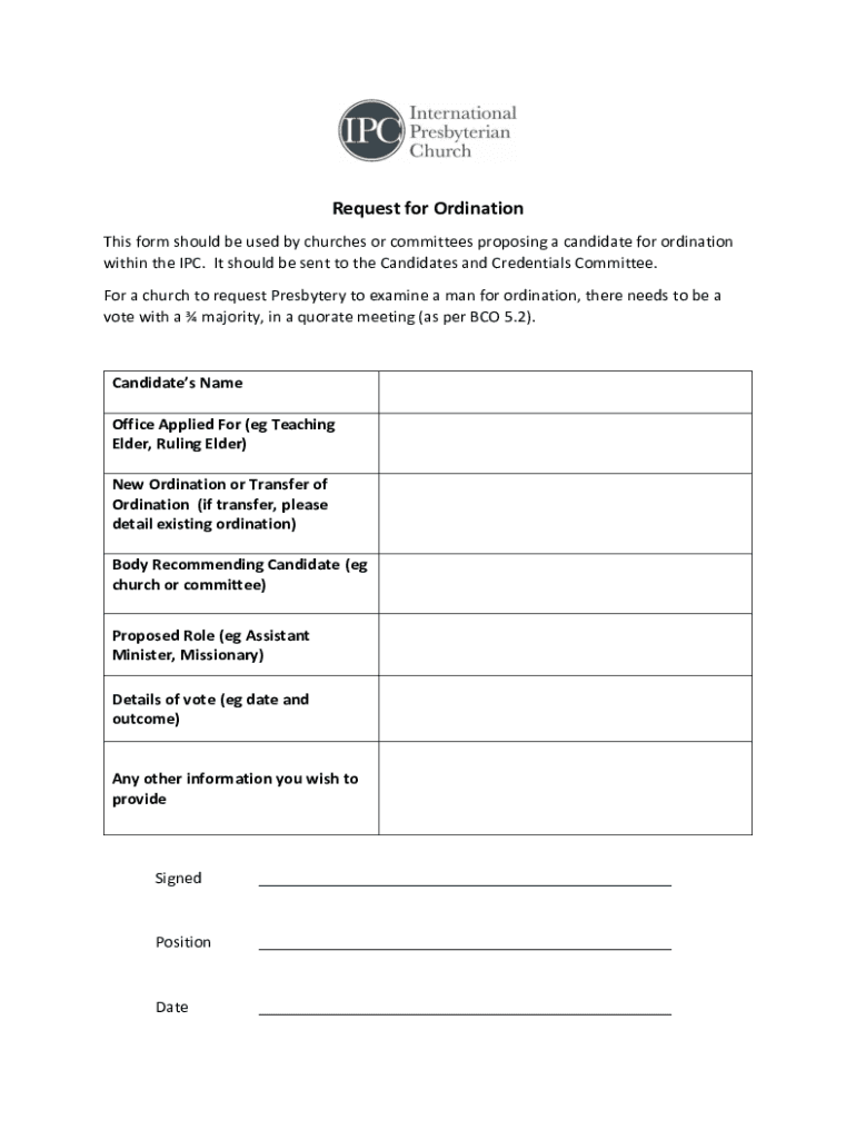 Fillable Online Ordination Application Forms Cost for World ...