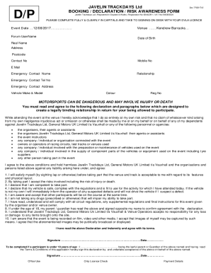 Fillable Online BOOKING / DECLARATION / RISK AWARENESS FORM Fax Email ...