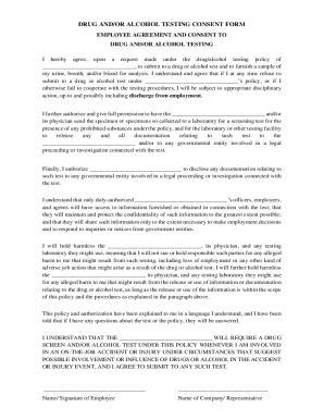 Fillable Online DRUG AND/OR ALCOHOL TESTING CONSENT FORM EMPLOYEE ...