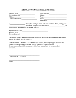 Fillable Online VEHICLE TOWING AND RELEASE FORM Fax Email Print - pdfFiller
