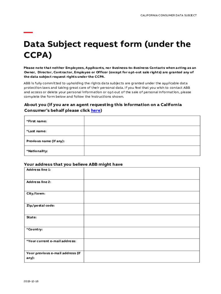 Fillable Online Data Subject request form (under the CCPA) Fax Email ...