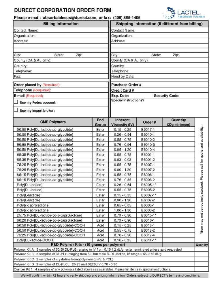 Fillable Online Fax Order Form - LACTEL revised 1.14.20.xls Fax Email Print - pdfFiller