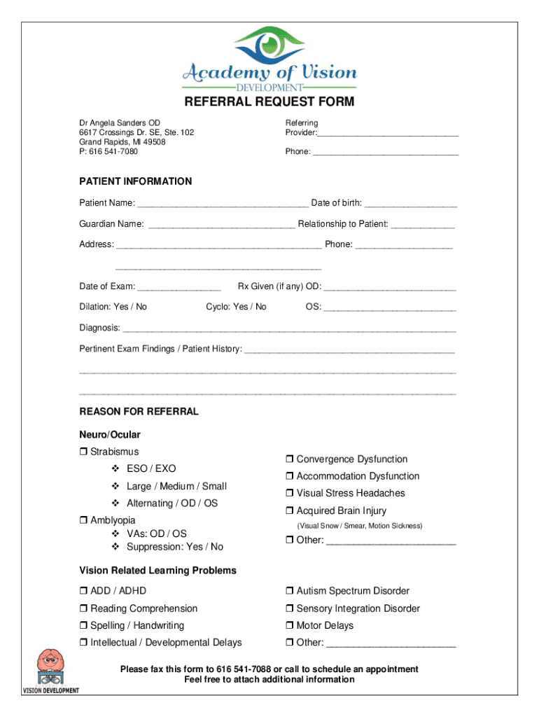 Fillable Online this Referral Form - Academy Of Vision Development Fax ...