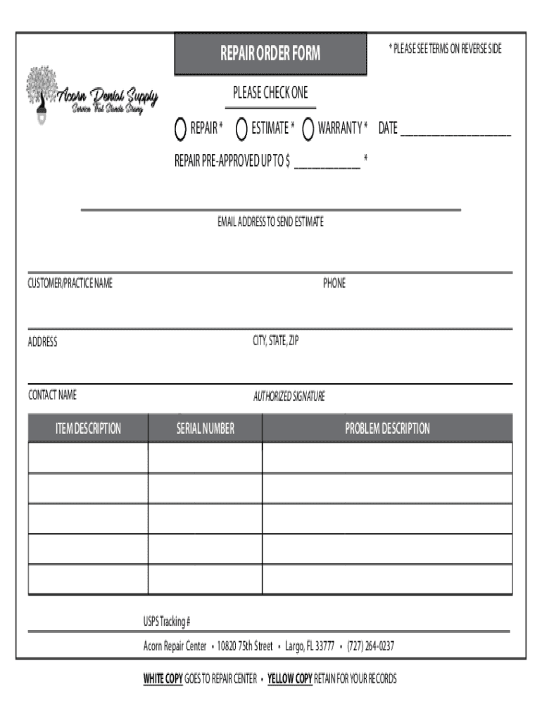 Fillable Online 13+ Repair Order Templates - Google Docs, WordFree ... Fillable Online 13+ Repair Order Templates - Google Docs, WordFree ...