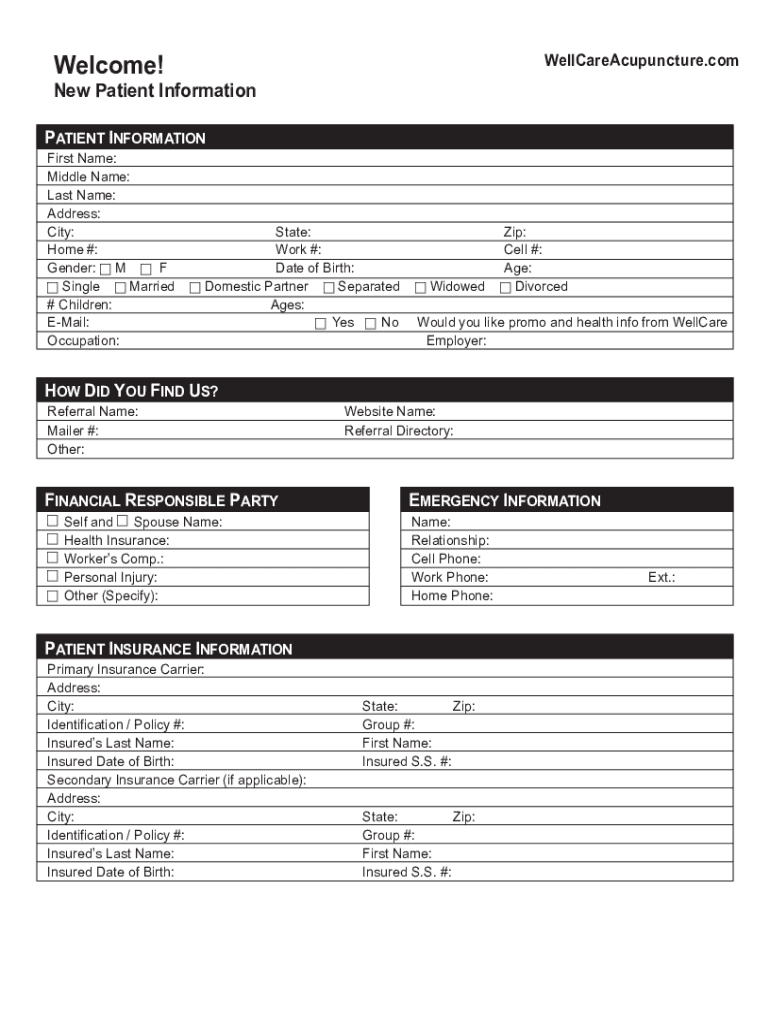Fillable Online WCA Welcome New Patient Forms - allprohealthcenter.com ...
