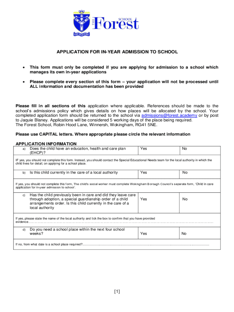 Fillable Online 11+ School Application Templates - PDF, DOCFree ...21 ...