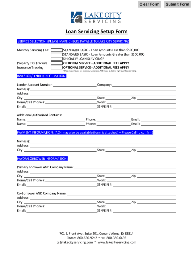 Fillable Online Loan Servicing Setup Form Fax Email Print - pdfFiller