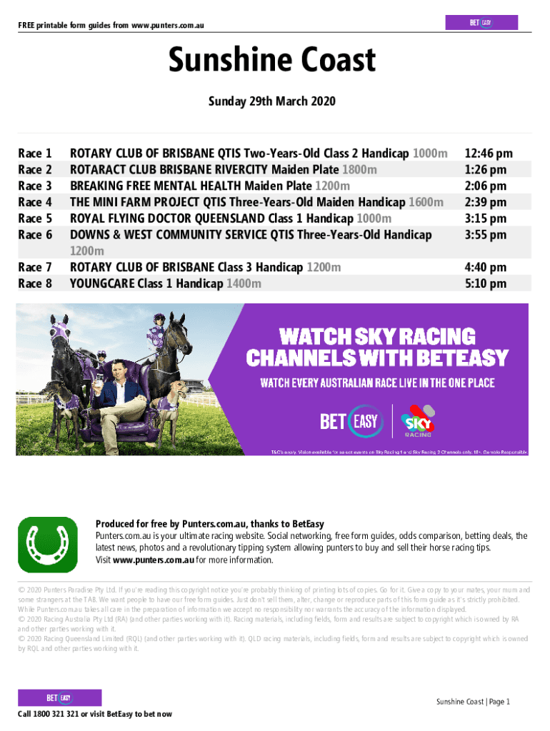 Fillable Online Sunshine Coast Printable Form Guide - Sunday 29th March ...