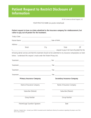 Fillable Online 2 Patient Request to Restrict Disclosure of Patient ...