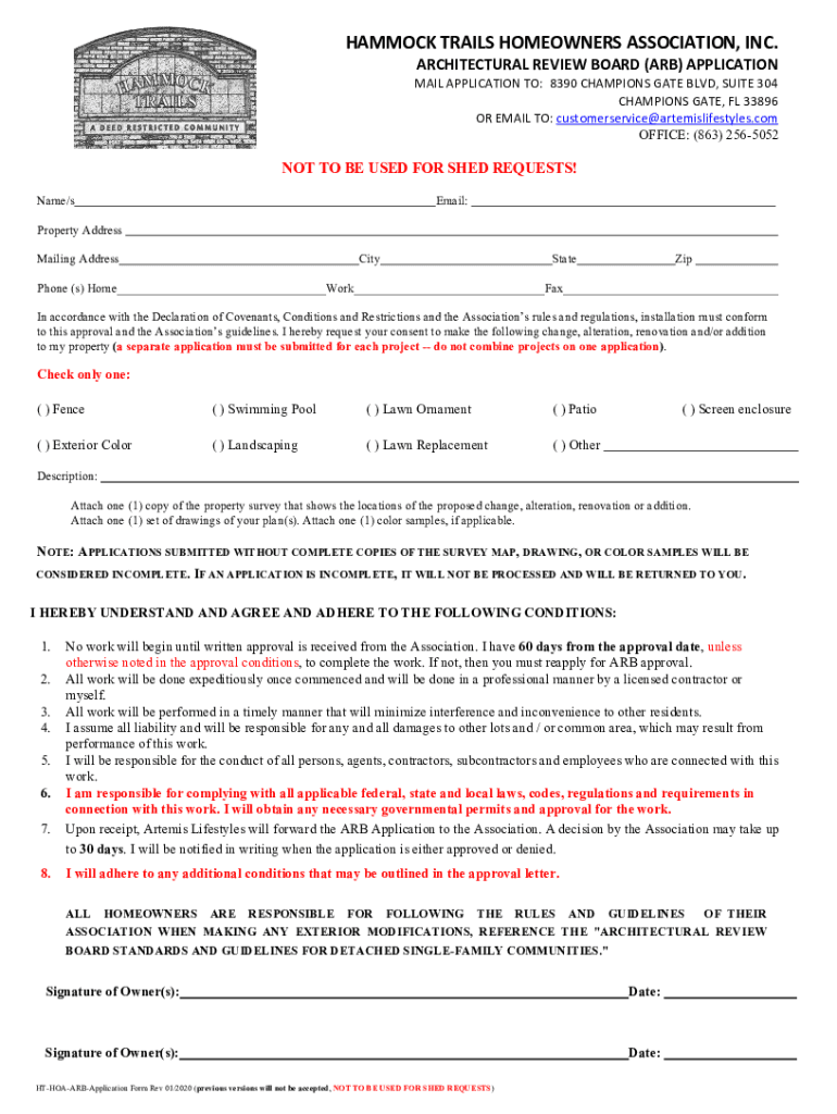 Fillable Online HT-HOA-ARB-Application Form Rev 01-2020 Fax Email Print ...