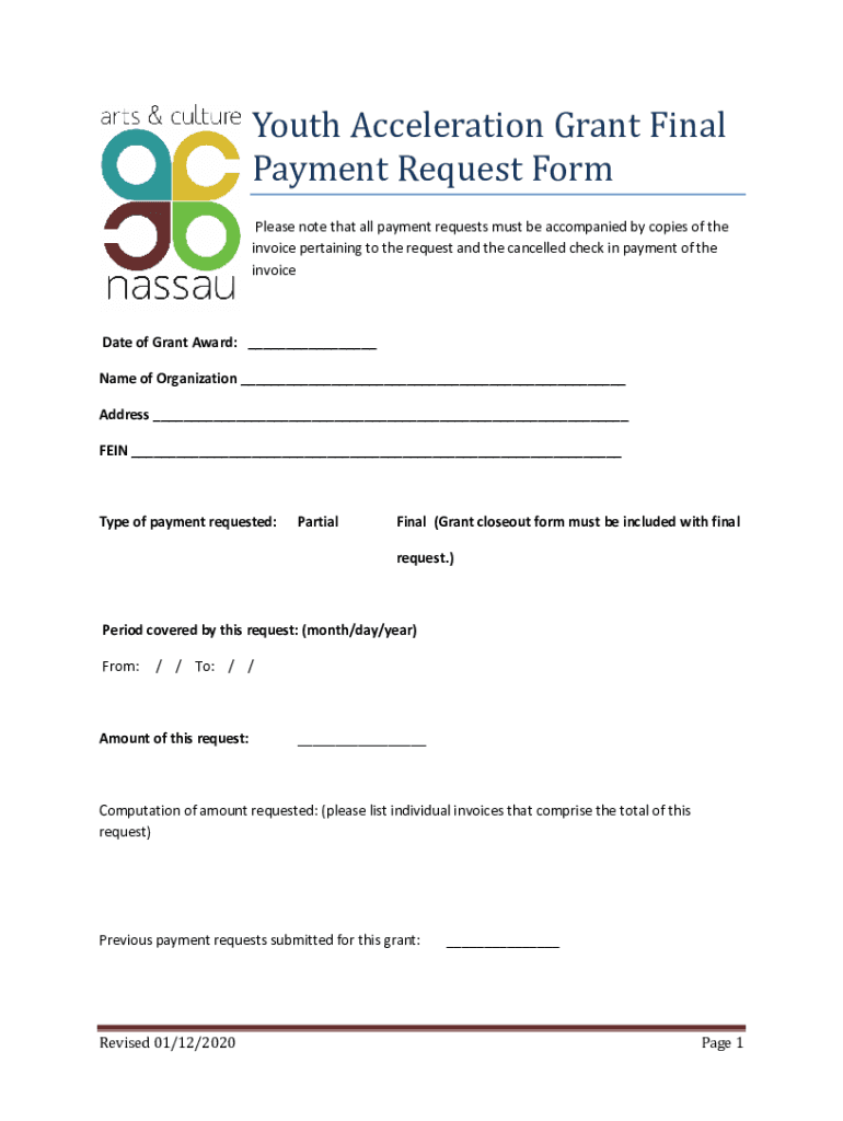 Fillable Online Youth Acceleration Grant Final Payment Request Form Fax ...