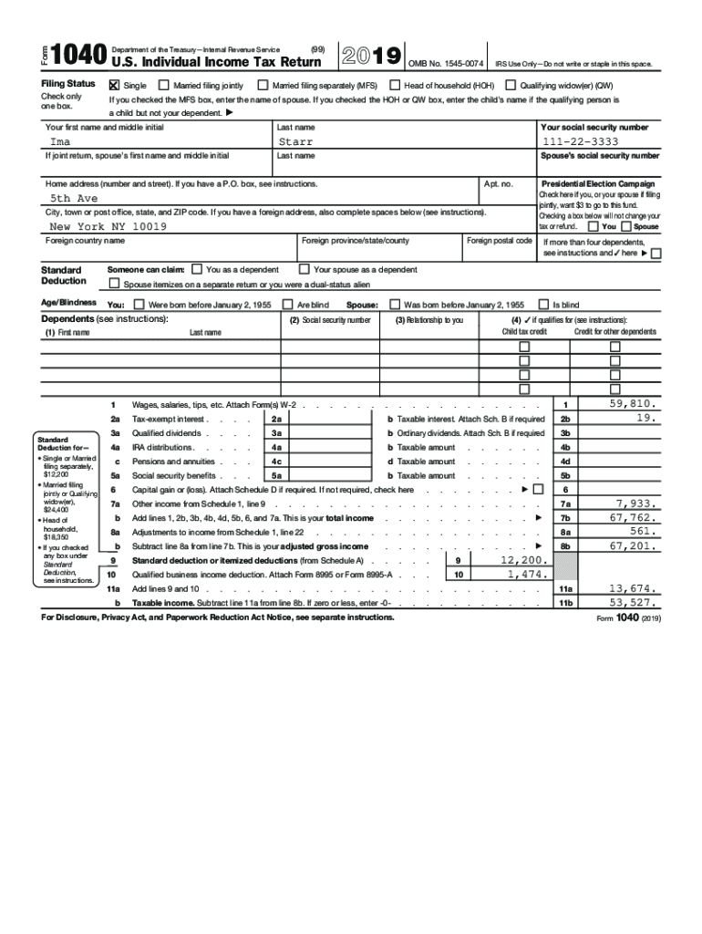 Fillable Online 2019 Form 1040 - eFile Your 2020 Tax Returns by May 17 ...