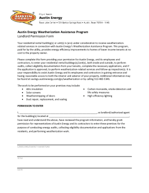 Fillable Online Austin Energy Weatherization Assistance Program Landlord ... Fax Email Print ...