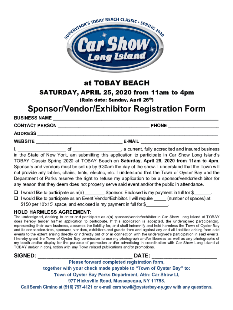 Fillable Online Spring 2020 Car Show Sponsor-Exhibitor-Vendor Form.docx ...