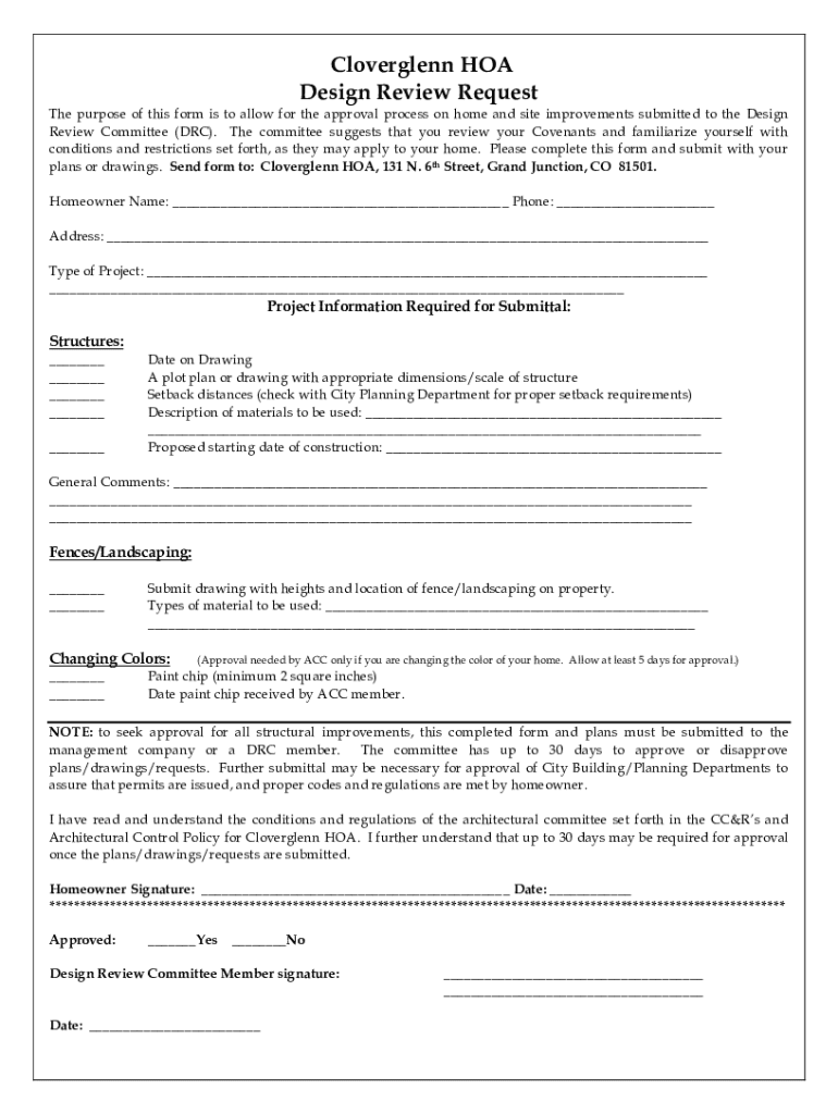 Fillable Online HOA Design Review Application Form - Words of ...