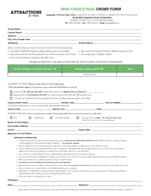 Fillable Online MINI CHOICE PASS ORDER FORM ATTRACTIONS Fax Email Print ...