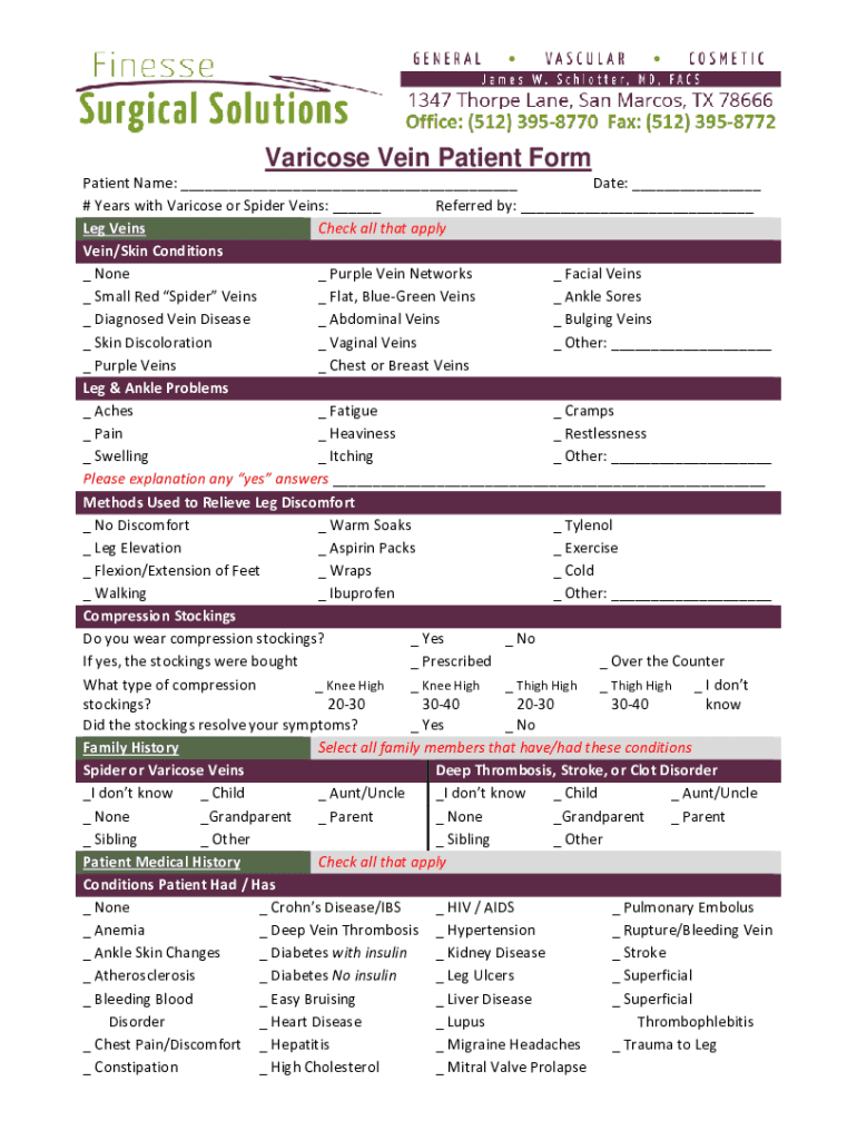 Fillable Online Patient FormsVaricose Vein Treatment in Tempe Fax Email ...