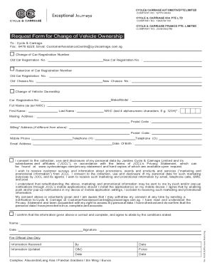 Fillable Online Request Form for Change of Vehicle Ownership Fax Email ...