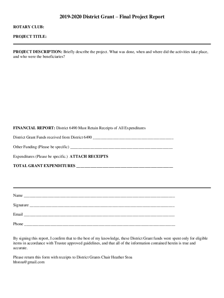 Fillable Online District Grant-Final Report Form 2020-21 - Rotary Grants Fax Email Print - pdfFiller