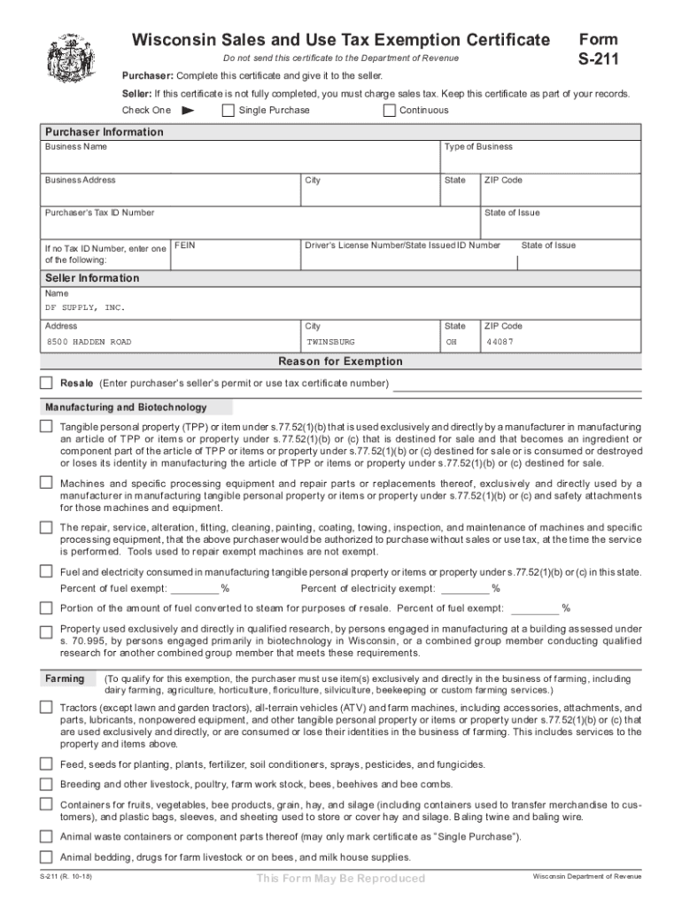 Fillable Online Fillable Form S-211 Sales and Use Tax Exemption ...