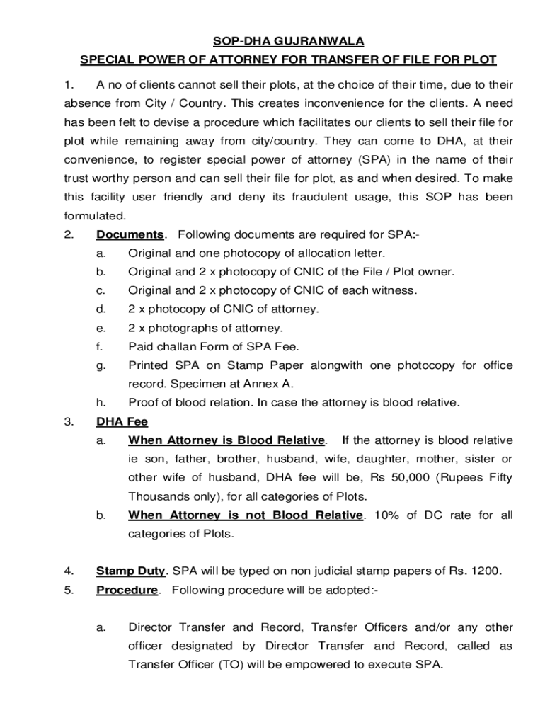Fillable Online SOP-DHA GUJRANWALA SPECIAL POWER OF ATTORNEY FOR ...