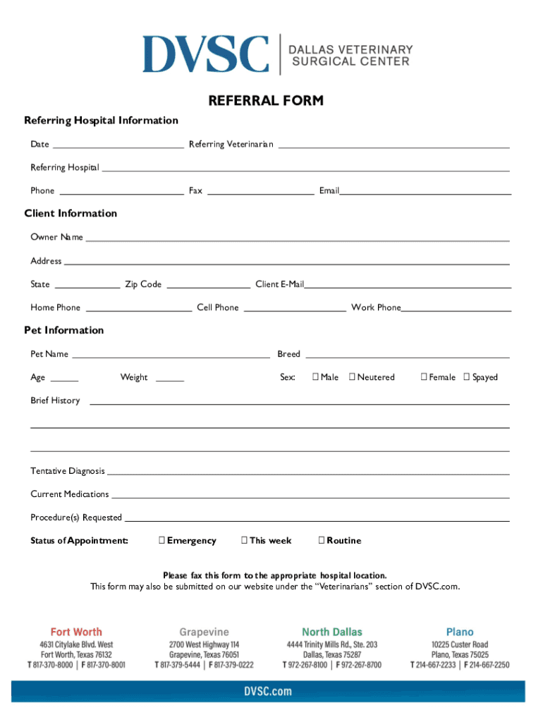 Fillable Online REFERRAL FORM - DVSC Fax Email Print - pdfFiller