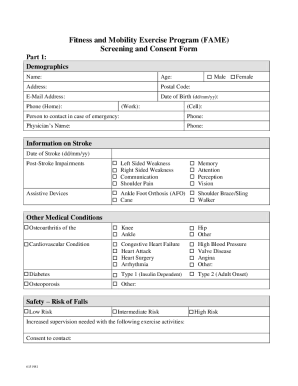 Fillable Online Fitness and Mobility Exercise Program (FAME) Screening ...