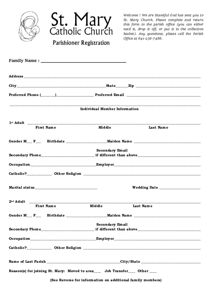 Fillable Online St. Mary's Parish - St. Anne's MissionSt. Mary Catholic ...