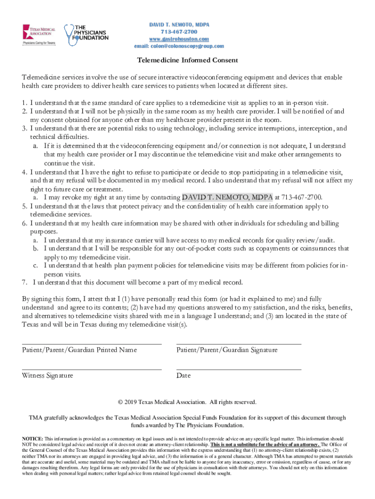 Fillable Online Telehealth Consent Form Sample - health-medical.info ...