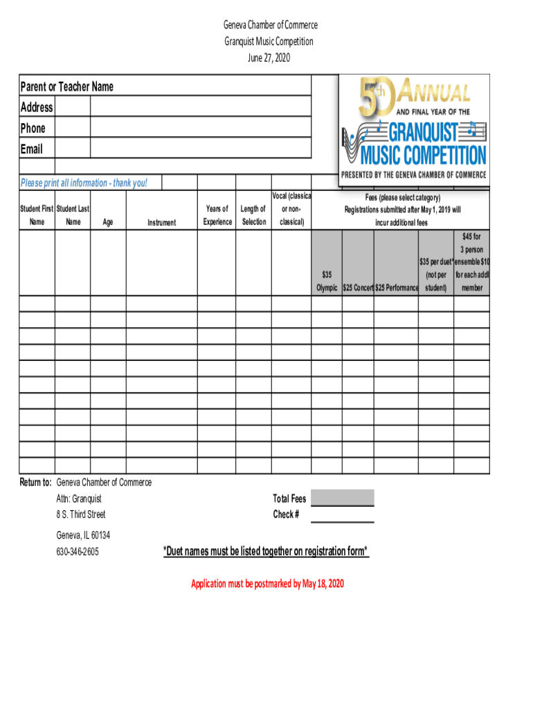 Fillable Online Register Now for Popular Granquist Music Competition Held in June Fax Email ...