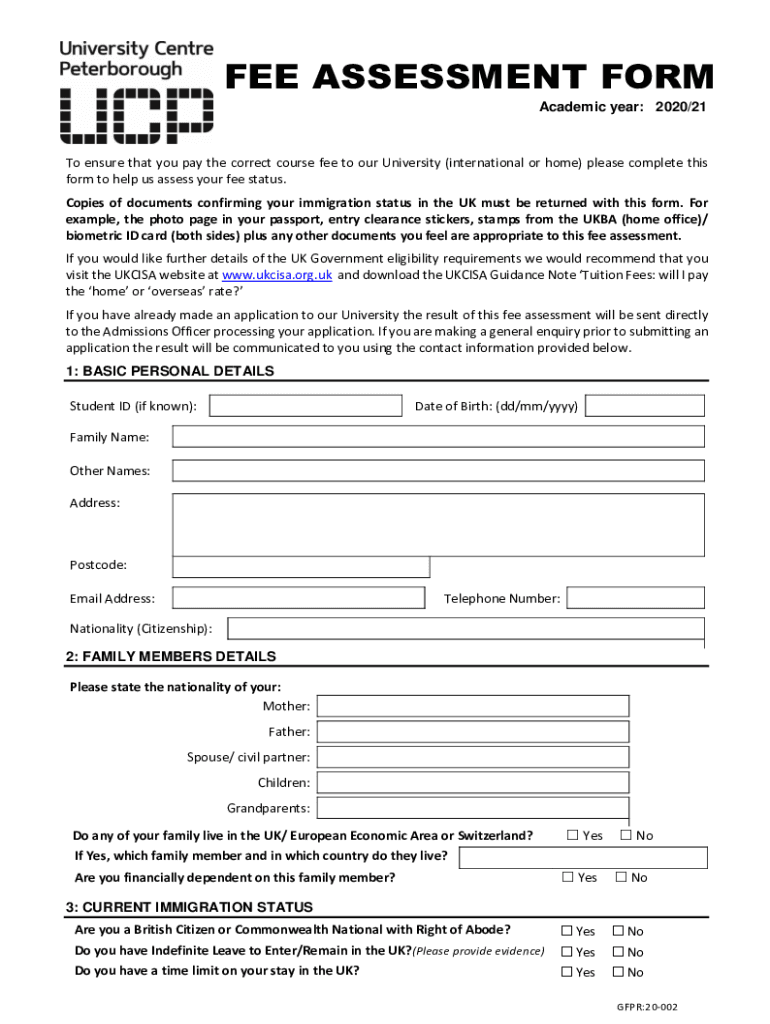 Fillable Online FEE ASSESSMENT FORM - ucp-live.storage.googleapis.com Fax Email Print - pdfFiller