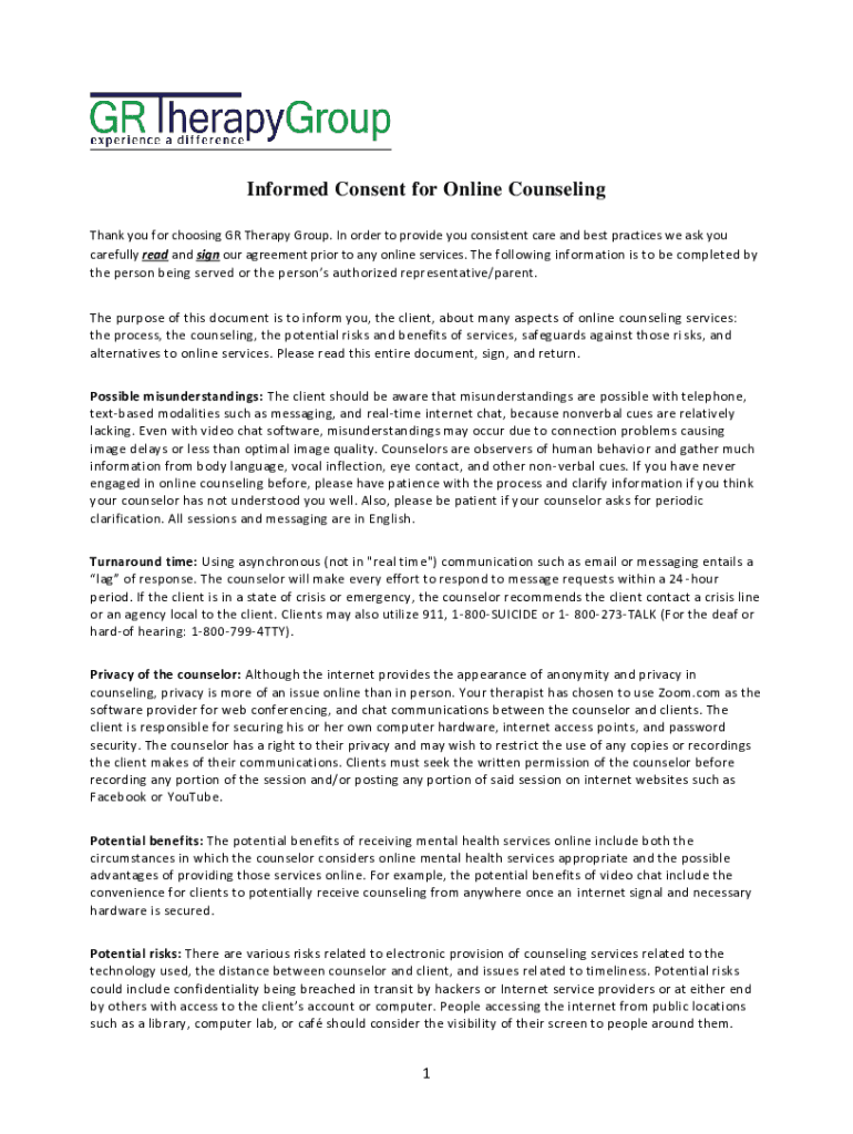 Fillable Online Informed Consent for Online Counseling. Informed ...
