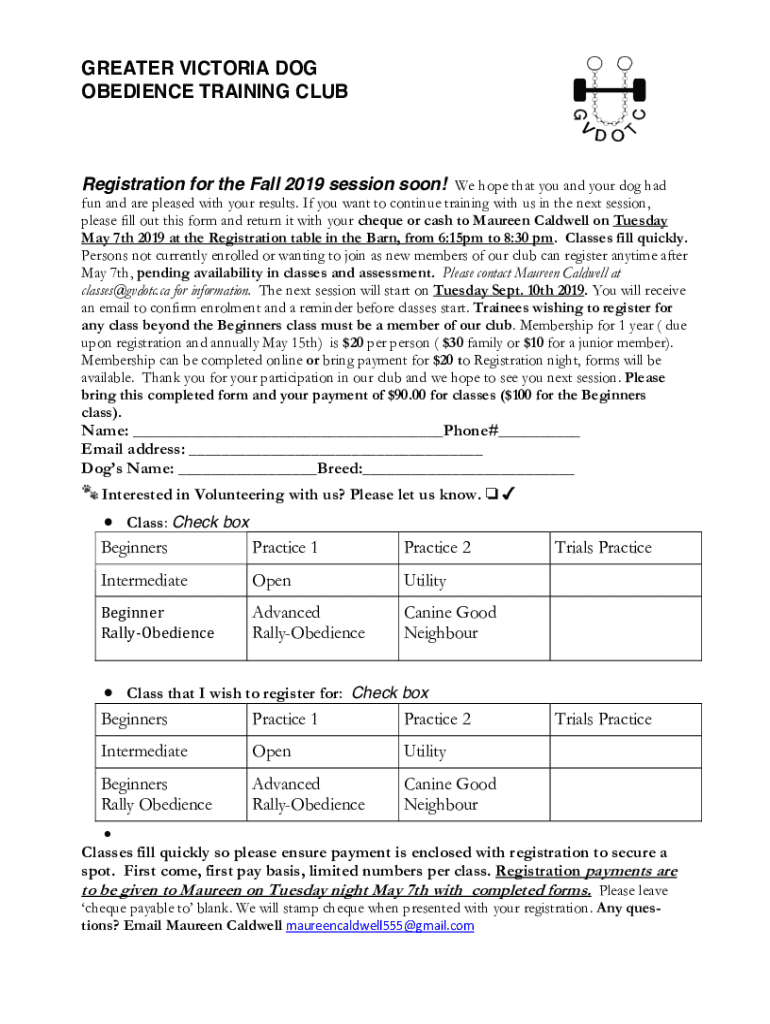 Fillable Online FormsGreater Victoria Dog Obedience Training Club Fax ...