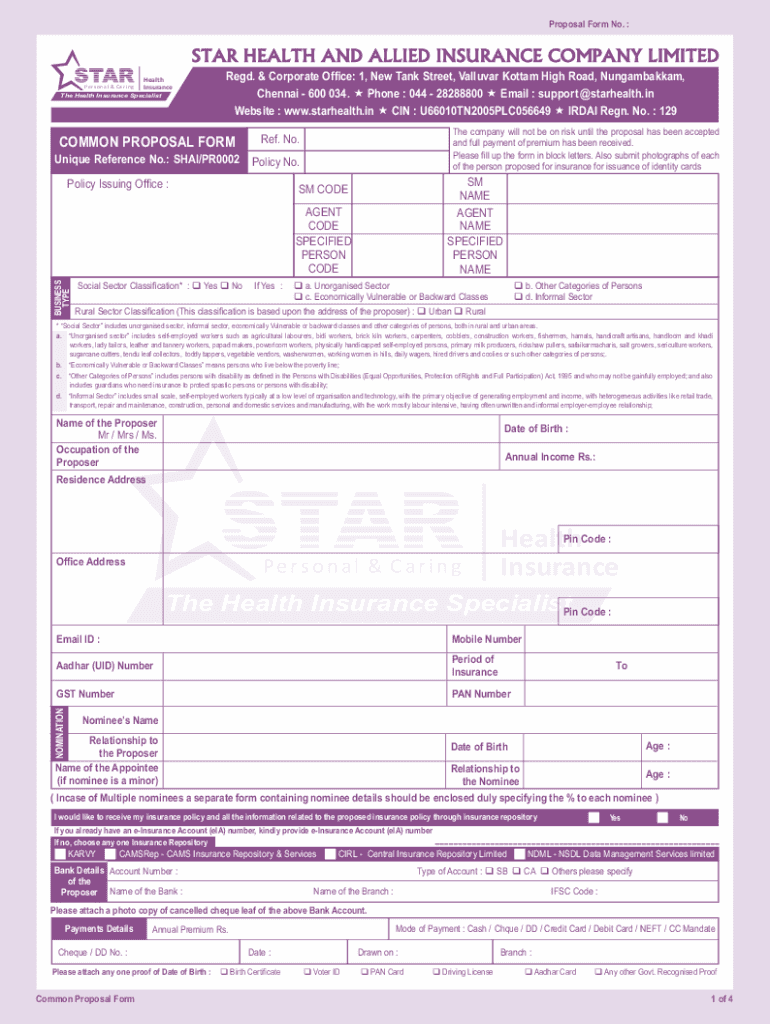 Fillable Online Star Health Travel Insurance Proposal Form - Fill and ...