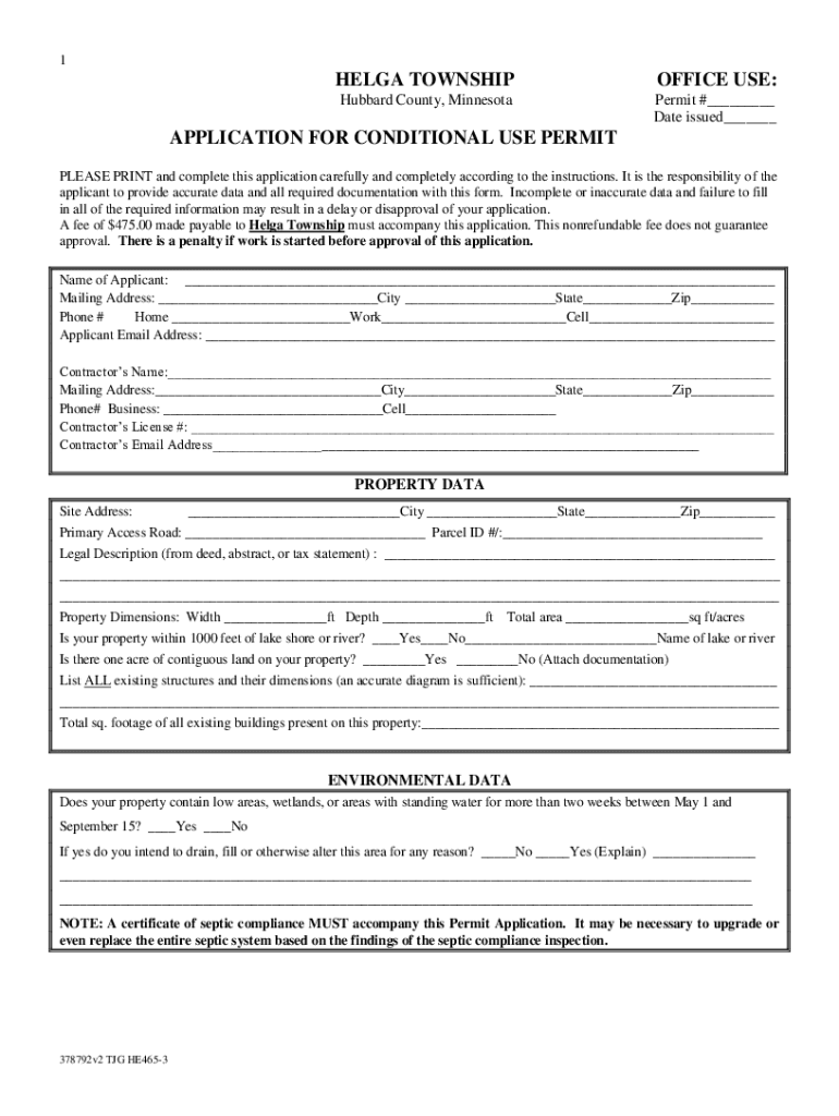 Fillable Online HELGA TOWNSHIP OFFICE USE: Hubbard County, Minnesota ...