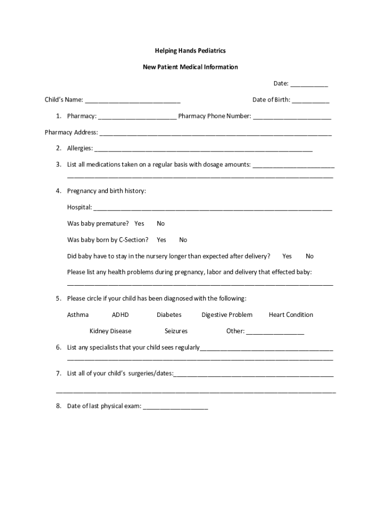 Fillable Online New Patient Paperwork Packet. - Henry County Medical ...