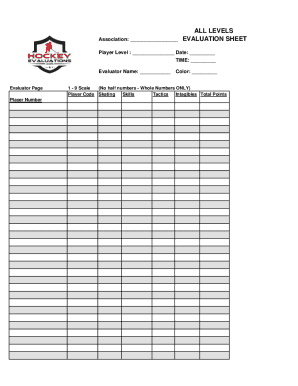 Fillable Online GOALIE EVALUATION FORM ASSOCIATION ...