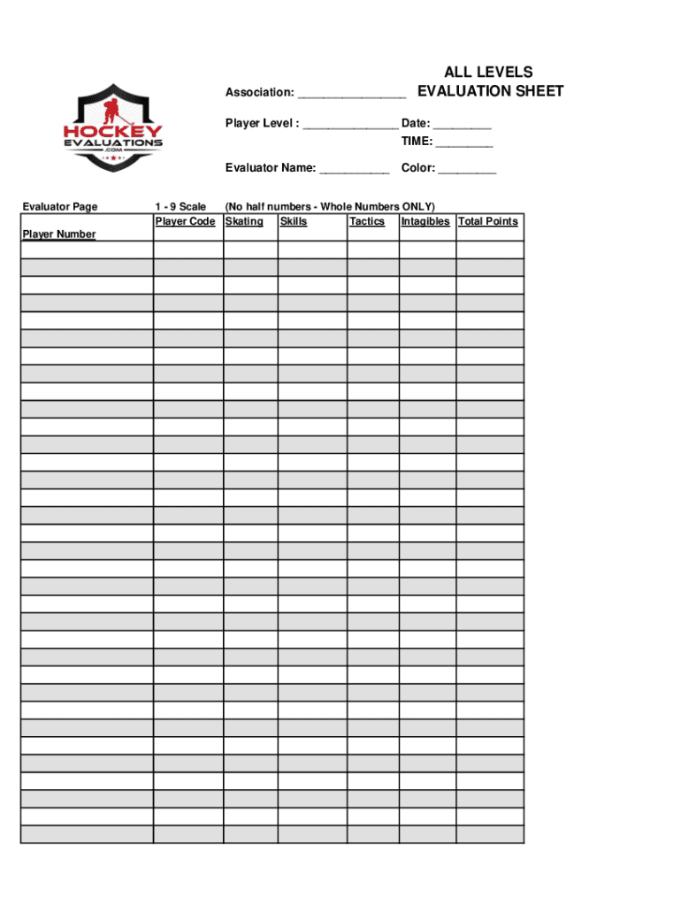 Fillable Online GOALIE EVALUATION FORM ASSOCIATION ...