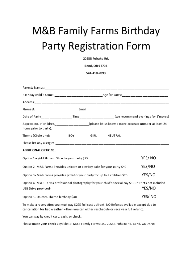 Fillable Online Birthday Party Registration form.docx Fax Email Print ...