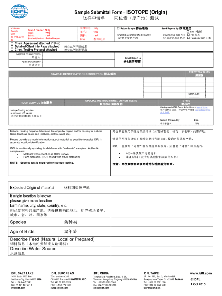 Fillable Online Sample Submittal FormISOTOPE (Origin) - IDFL Fax Email Print - pdfFiller
